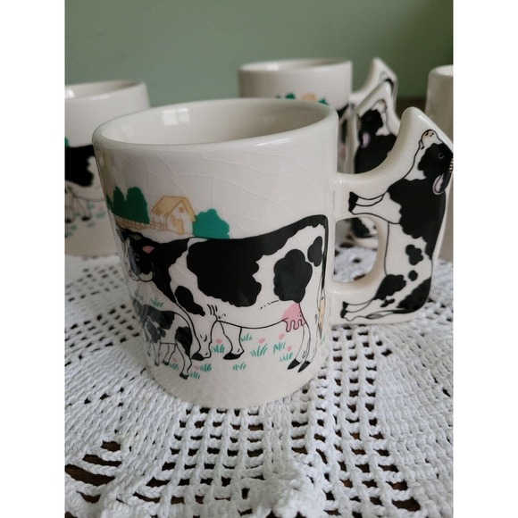 Unbranded | Dining | Mugs With Cow Handle Cow And Calf With Barn On A ...